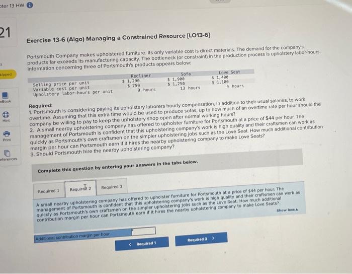 Solved 21 Exercise 13-6 (Algo) Managing a Constrained | Chegg.com