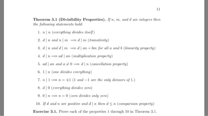 Solved Theorem 3.1 (Divisibility Properties). If n, m, and d | Chegg.com