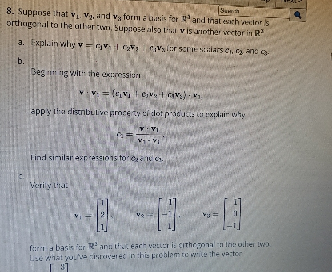 Solved Search8. ﻿Suppose that v1,v2, ﻿and v3 ﻿form a basis | Chegg.com