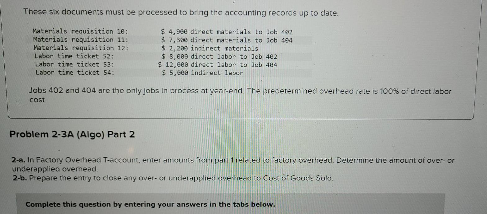 Solved Problem 2-3A (Algo) Computing and recording job | Chegg.com