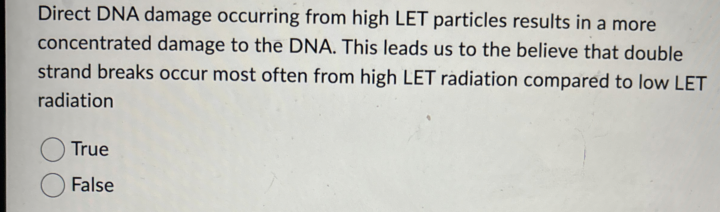 Solved Direct DNA damage occurring from high LET particles | Chegg.com