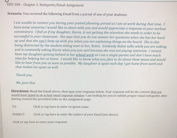 Solved EDU 204 - Chapter 2: Netiquette/Email Assignment | Chegg.com