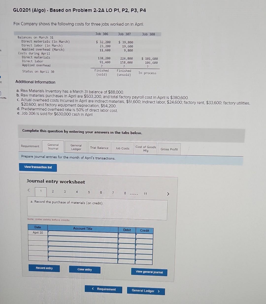 Solved GL0201 (Algo) - Based on Problem 2-2A LO P1, P2, P3, | Chegg.com