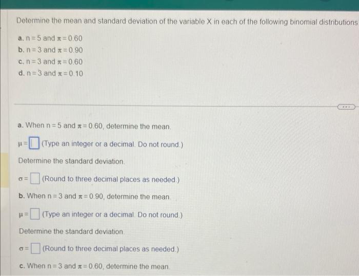 Solved Determine the mean and standard deviation of the | Chegg.com