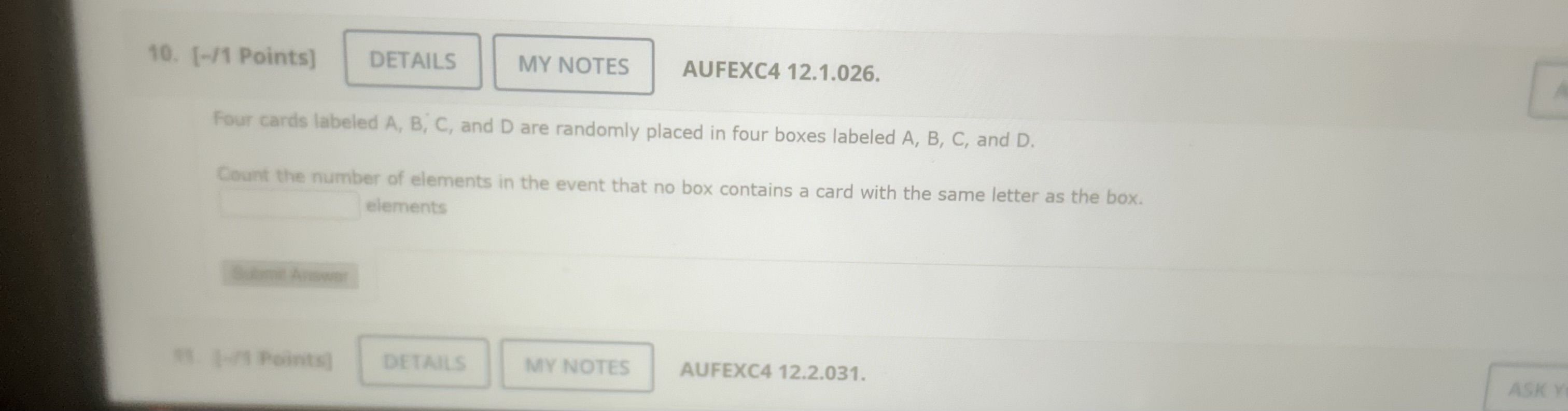 Solved [-/1 ﻿Points]AUFEXC4 12.1.026.Four cards labeled A, | Chegg.com