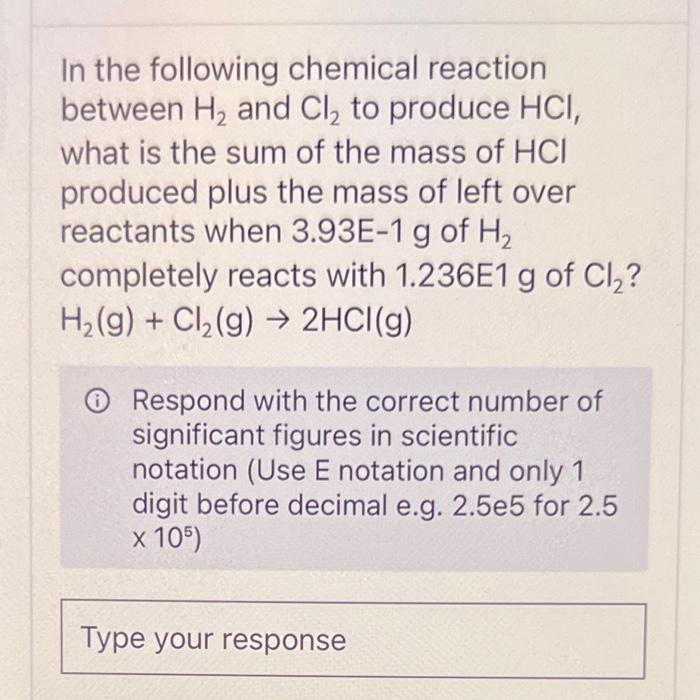 Solved In the following chemical reaction between H2 and Cl2 | Chegg.com