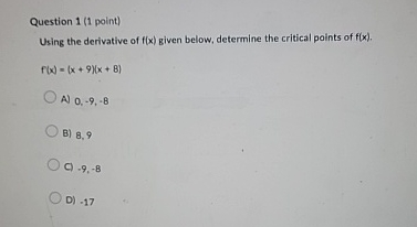 Solved Question 1 (1 ﻿point)Using the derivative of f(x) | Chegg.com