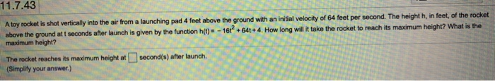 Solved A toy rocket is shot vertically into the air from a | Chegg.com