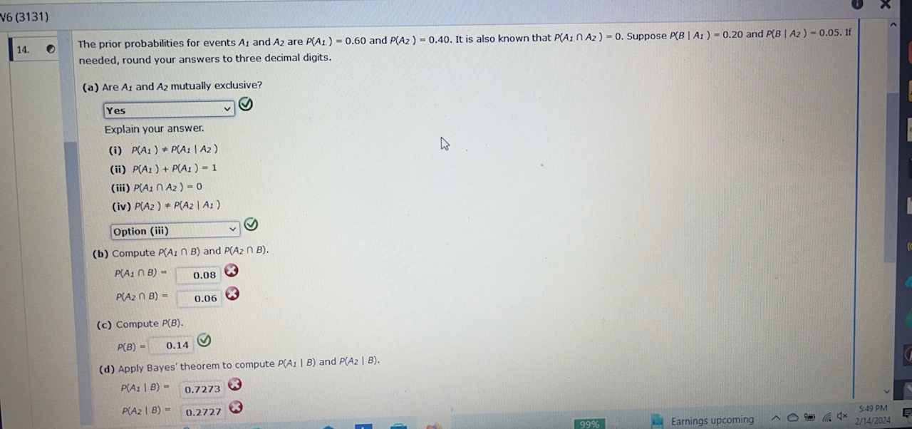 Solved The prior probabilities for events A1 ﻿and A2 ﻿are | Chegg.com