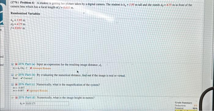 Solved (17\%) Problem 6: A student is getting her picture | Chegg.com