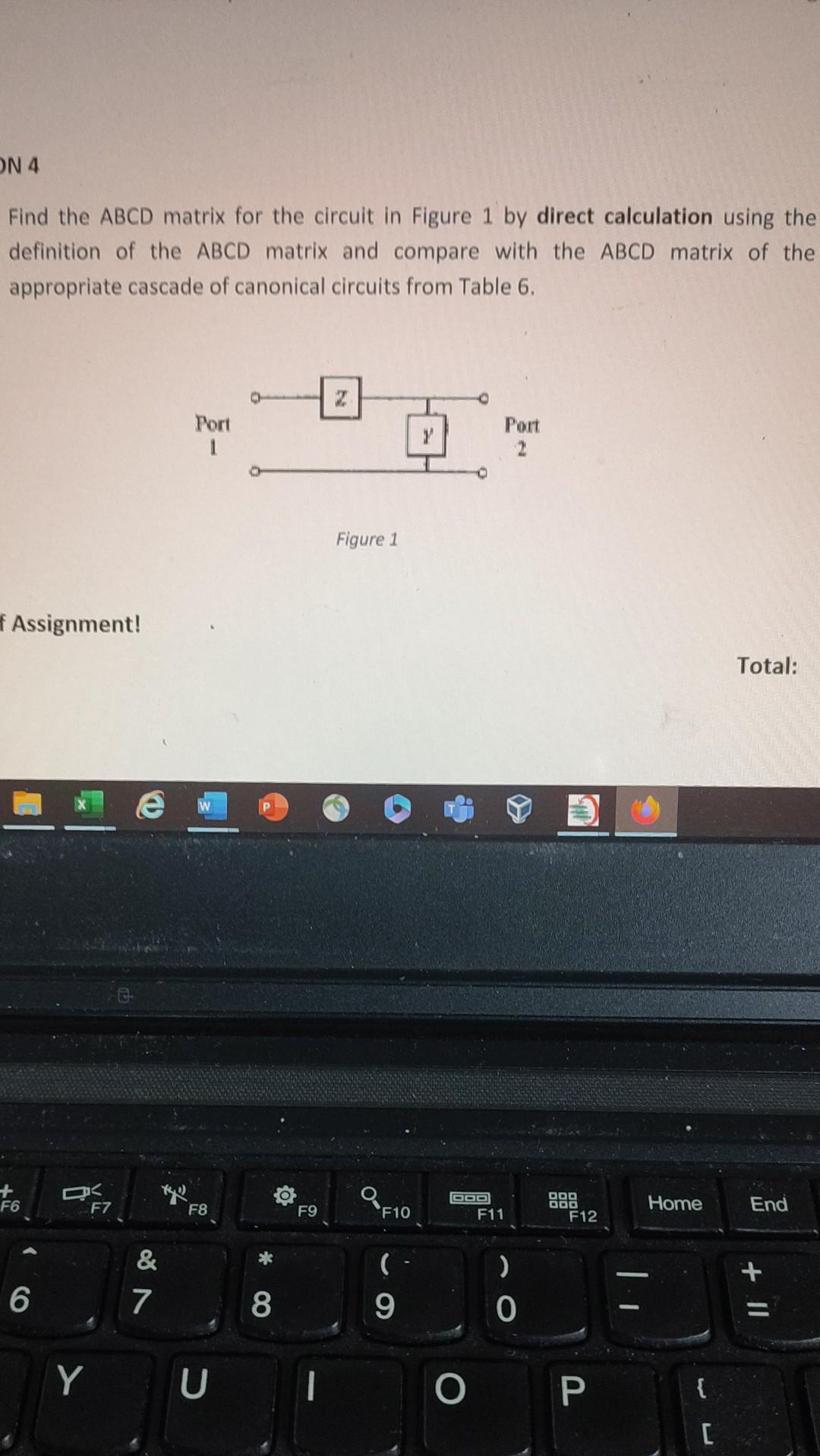 Solved Find the ABCD matrix for the circuit in Figure 1 by | Chegg.com
