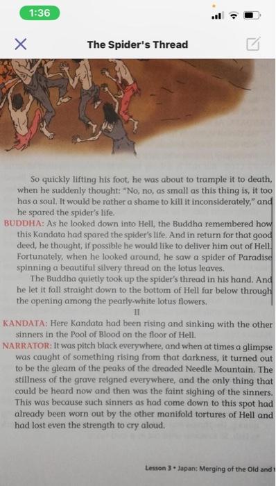 Solved 9:13 . Х The Spider's Thread 1 of 4 The Spider's | Chegg.com
