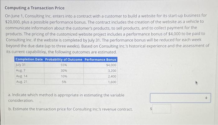 Solved Computing a Transaction Price On june 1, Consulting | Chegg.com