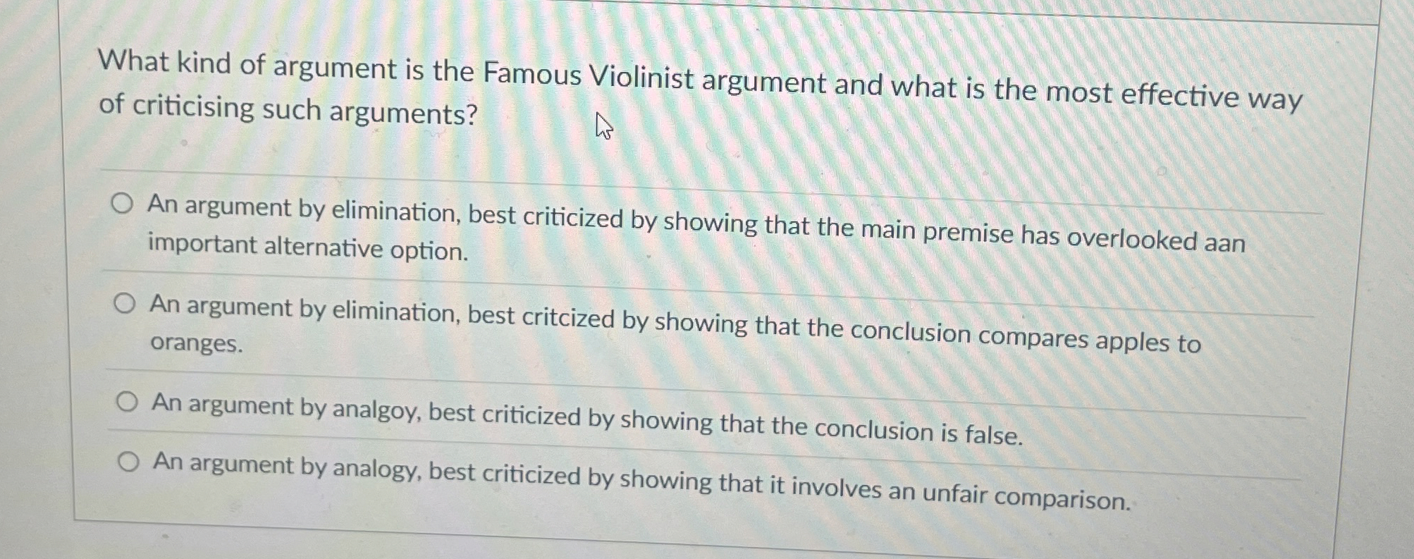 Solved What kind of argument is the Famous Violinist | Chegg.com