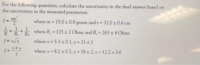 Solved For the following quantities, calculate the | Chegg.com