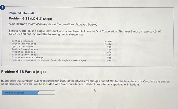 Solved Problem 6-38 (LO 6-2) (Algo) [The following | Chegg.com