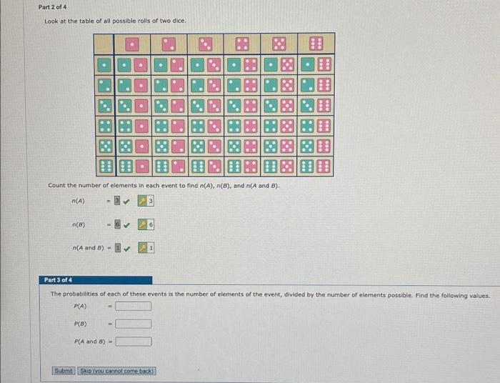 Part 2 of 4 Look at the table of all possible rolls | Chegg.com