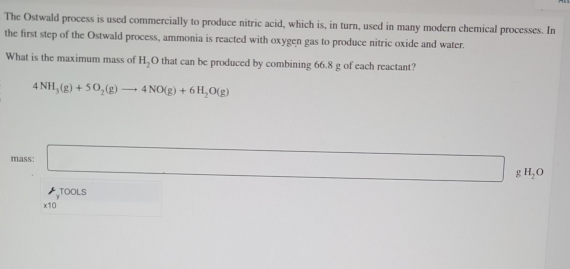 Solved The Ostwald process is used commercially to produce | Chegg.com