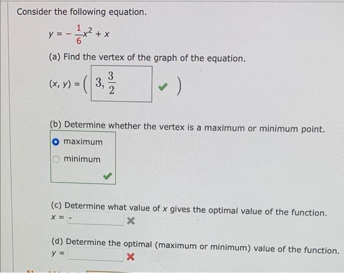 Solved Determine whether the function's vertex is a maximum | Chegg.com