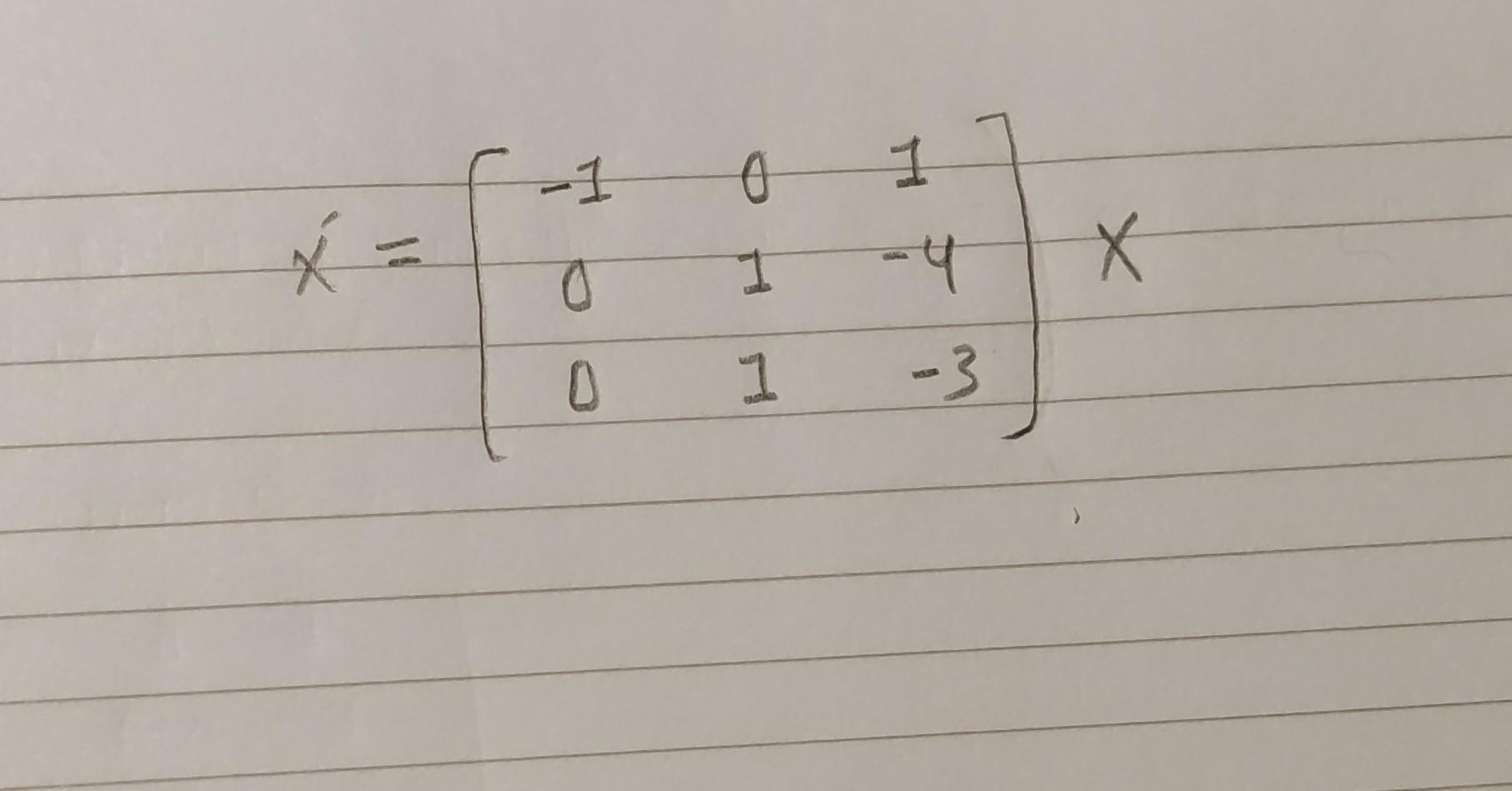 Solved x′=⎣⎡−1000111−4−3⎦⎤x | Chegg.com