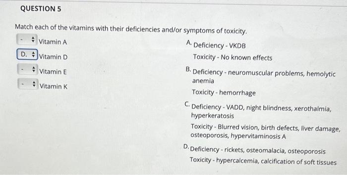 Solved Match each of the vitamins with their deficiencies | Chegg.com