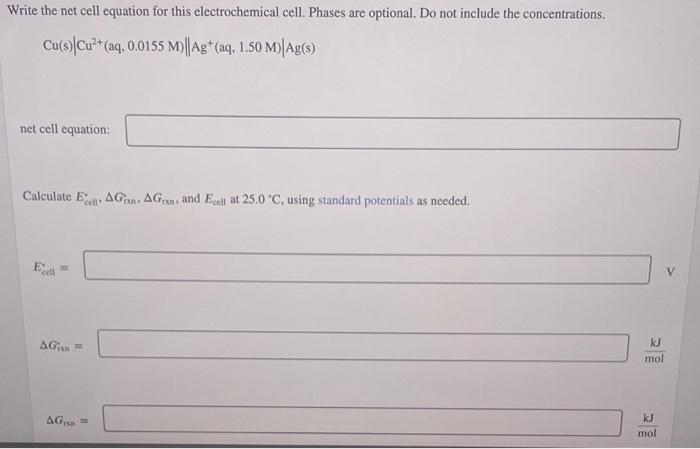 Solved Write the net cell equation for this electrochemical | Chegg.com