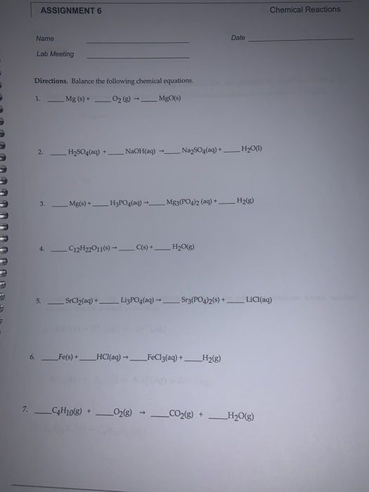 Solved ASSIGNMENT 6 Chemical Reactions Name Date Lab Meeting | Chegg.com