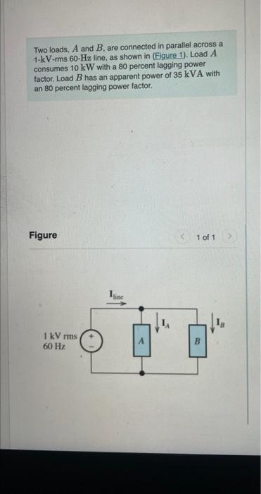 Solved Two loads, A and B, are connected in parallel across | Chegg.com