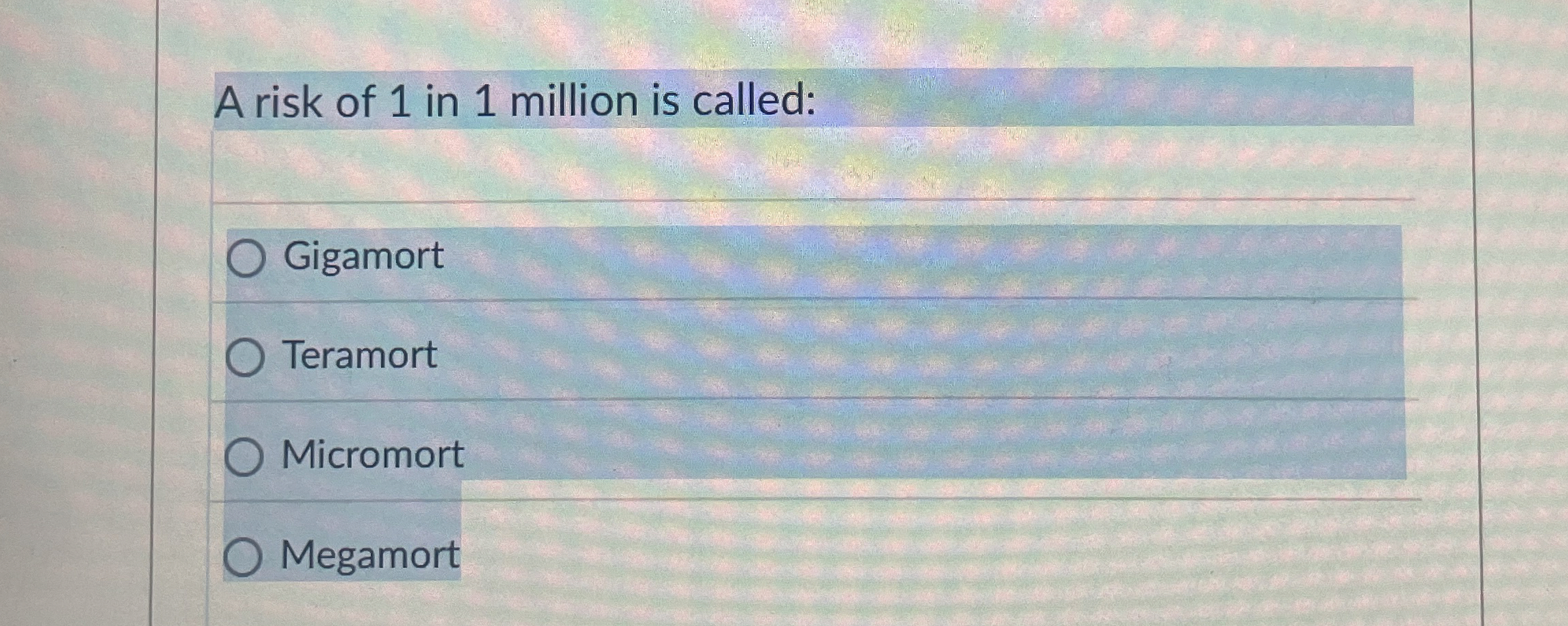 Solved A risk of 1 ﻿in 1 ﻿million is | Chegg.com
