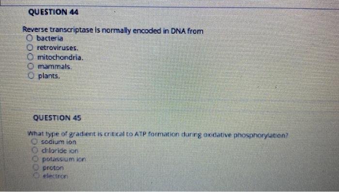 Solved QUESTION 44 Reverse transcriptase is normally encoded | Chegg.com