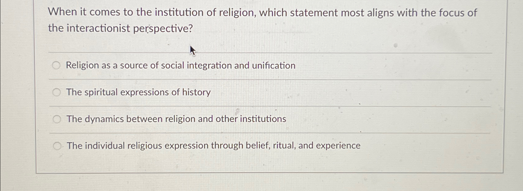 Solved When it comes to the institution of religion, which | Chegg.com