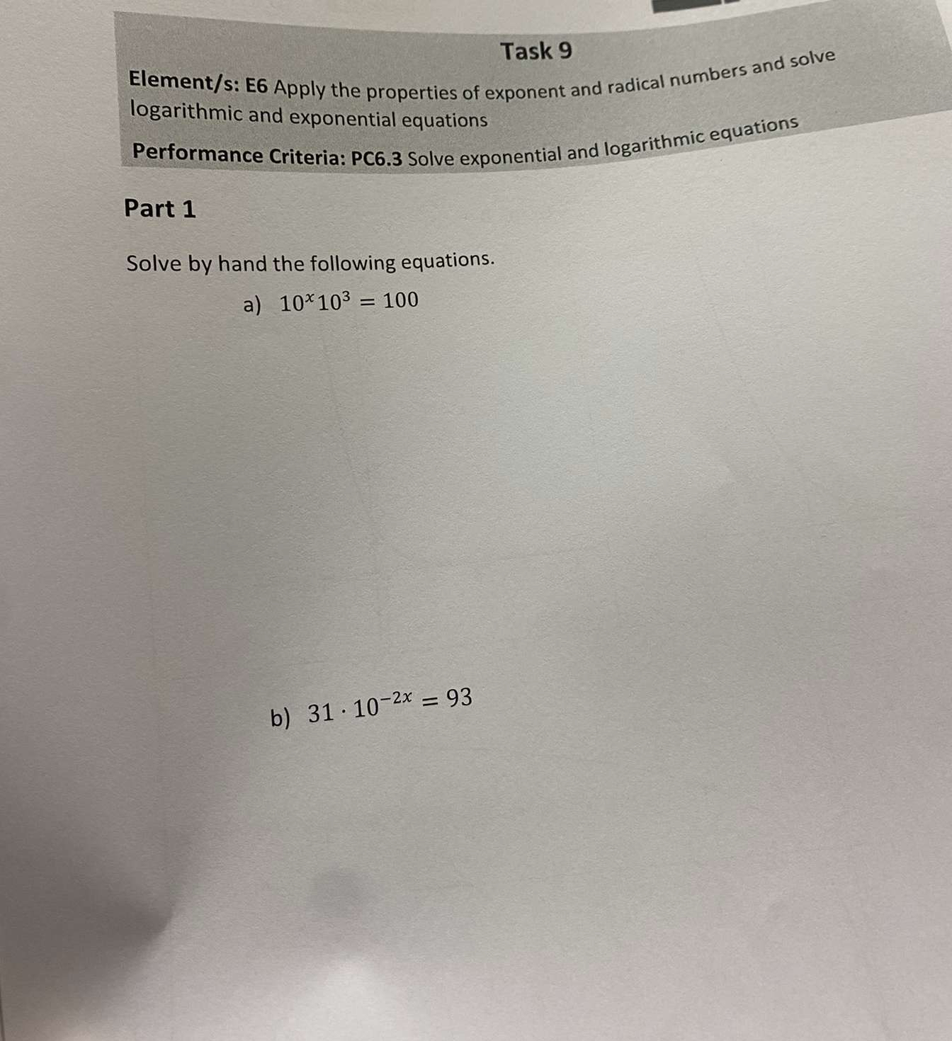 Solved Task 9Element/s: E6 ﻿Apply the properties of exponent | Chegg.com