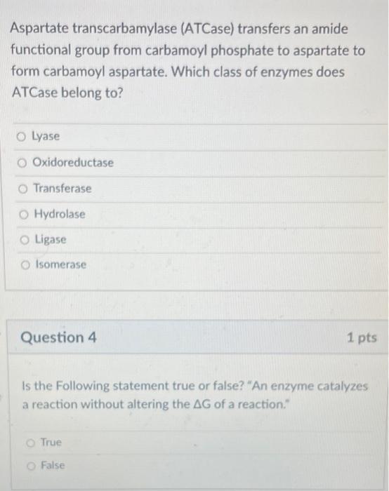 Solved Aspartate transcarbamylase (ATCase) transfers an | Chegg.com