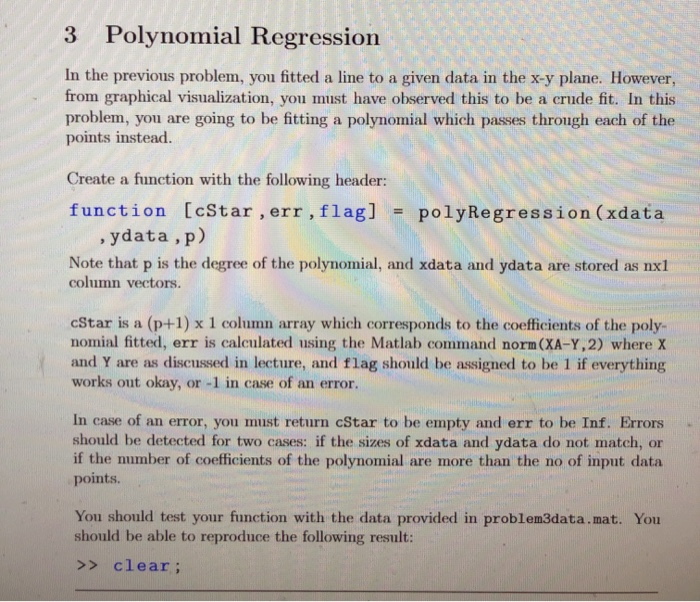 Solved 3 Polynomial Regression In the previous problem, you | Chegg.com
