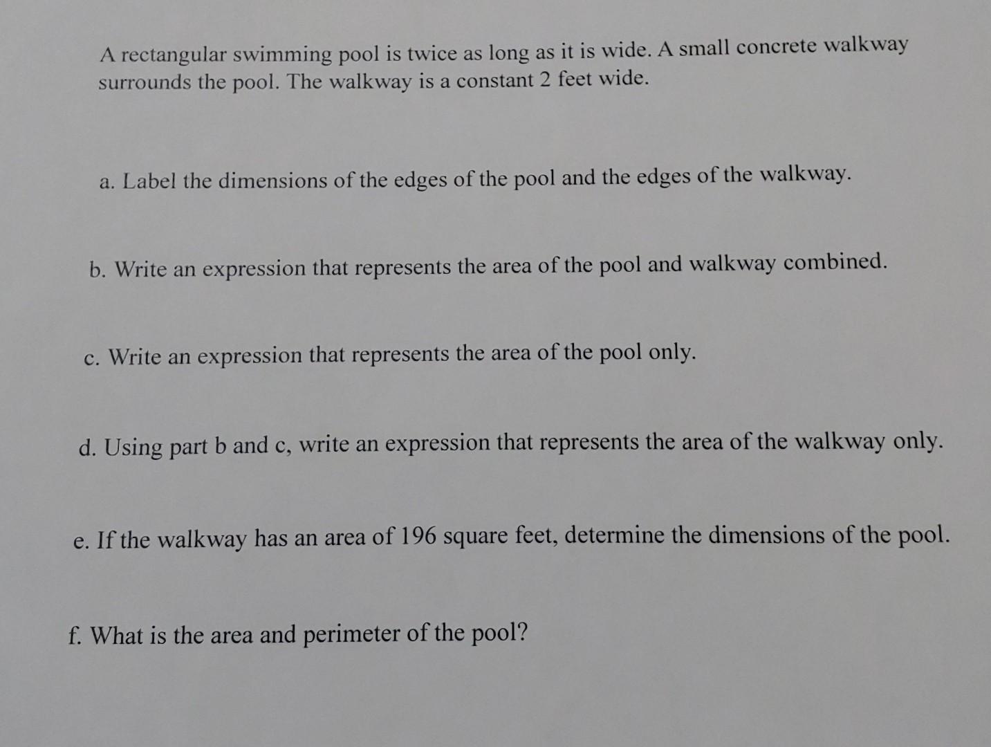 Solved A rectangular swimming pool is twice as long as it is | Chegg.com