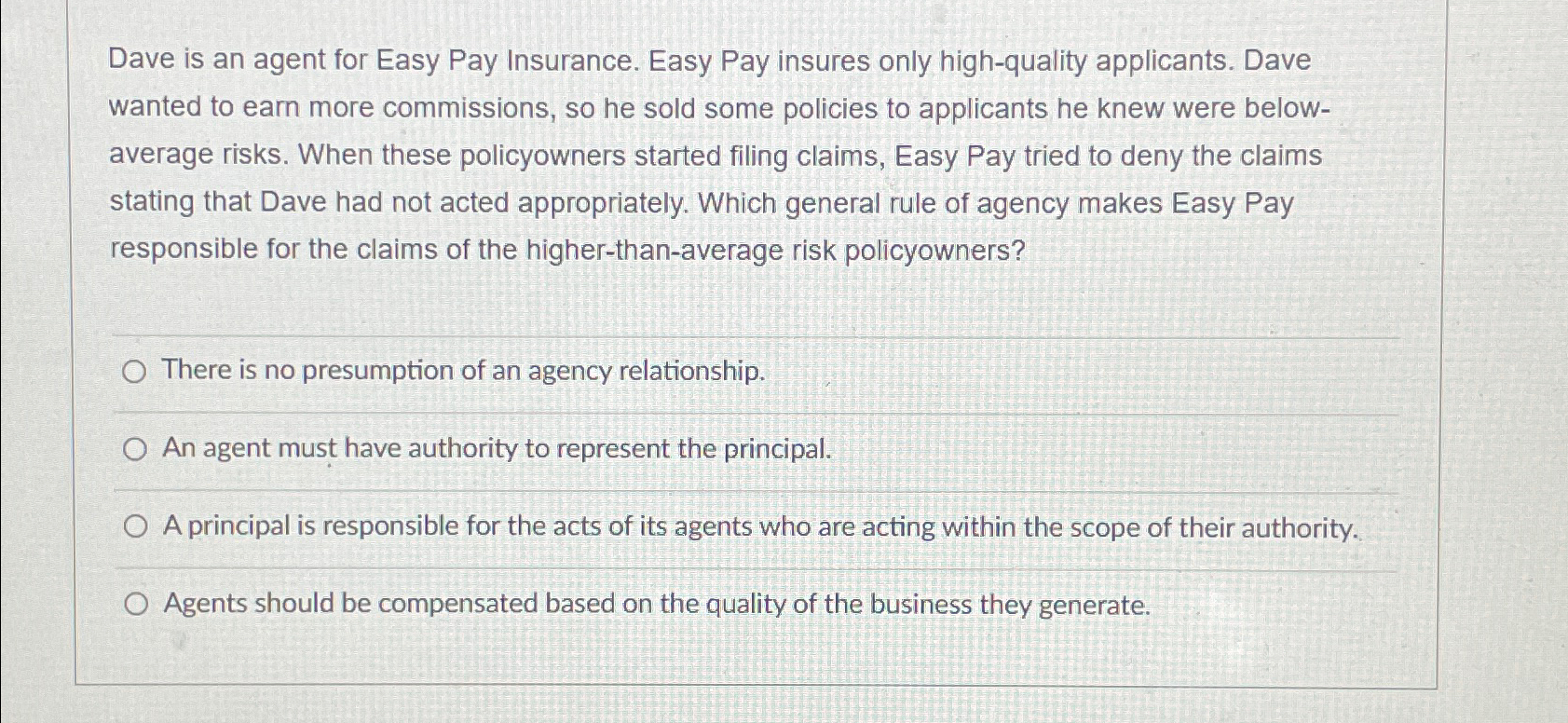 Solved Dave is an agent for Easy Pay Insurance. Easy Pay | Chegg.com