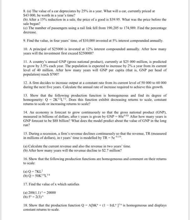 Solved Mathematics for Business and Economics I Review | Chegg.com