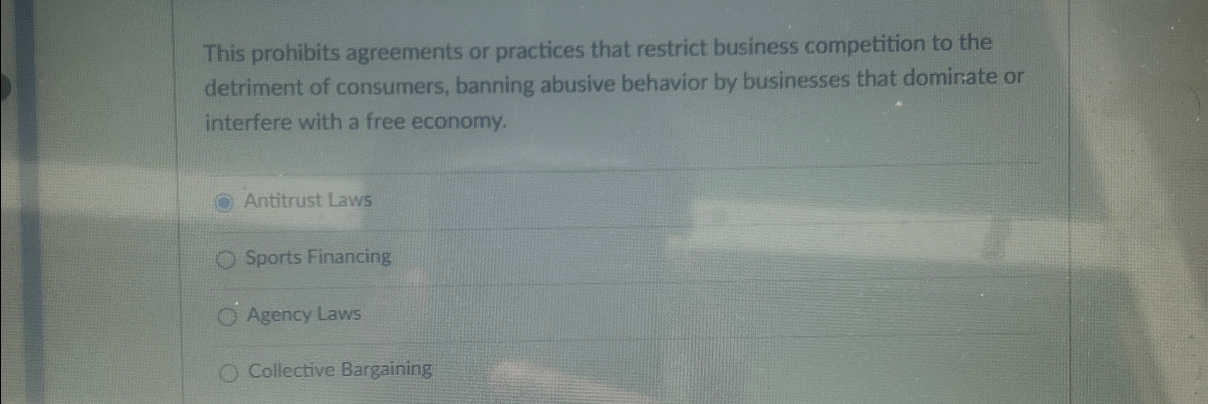 Solved This prohibits agreements or practices that restrict | Chegg.com