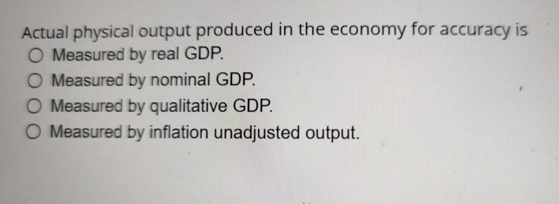 Solved Actual physical output produced in the economy for | Chegg.com