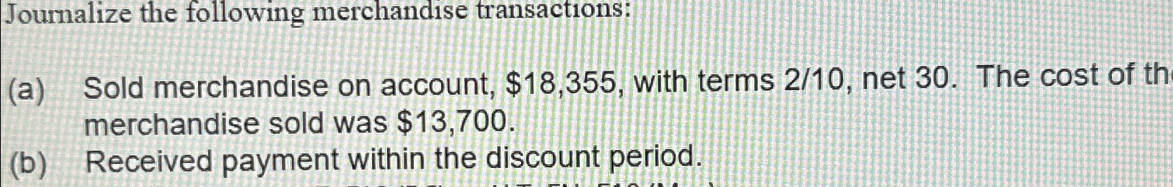 Solved Journalize the following merchandise transactions:(a) | Chegg.com