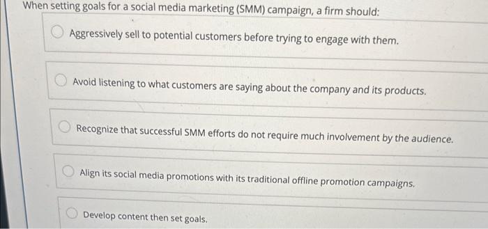 Solved ien setting goals for a social media marketing (SMM) | Chegg.com