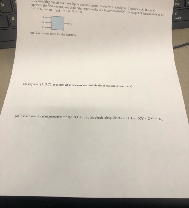 Solved 1 A Switching Circuit Has Three Inputs And One
