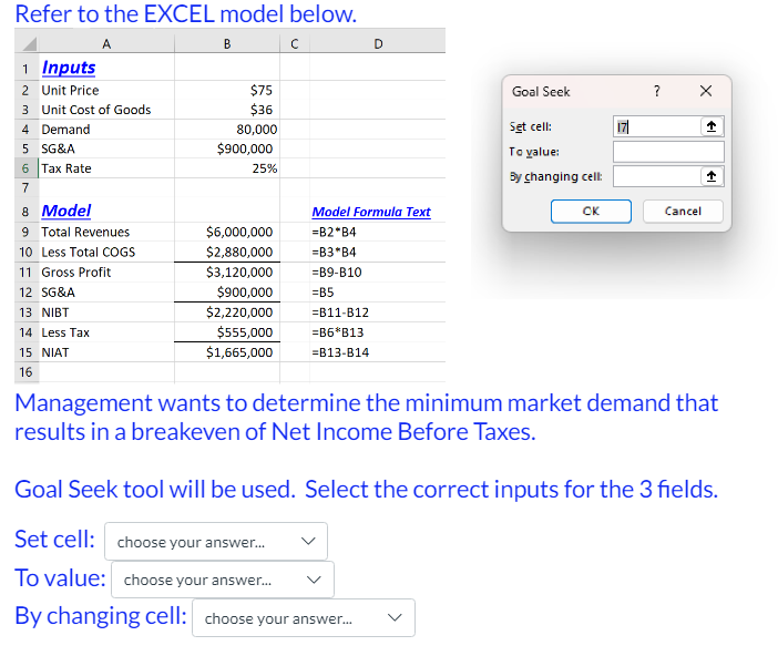 Solved Management wants to determine the minimum market | Chegg.com