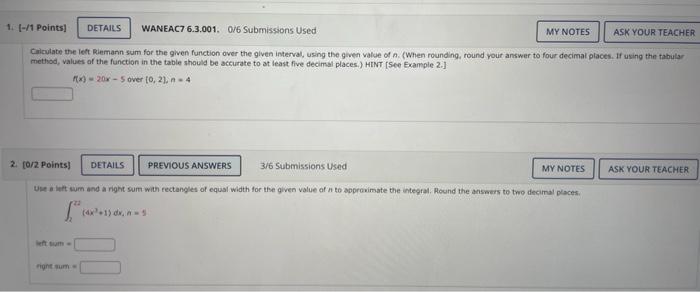 Solved 1. (-/1 Points DETAILS WANEAC7 6.3.001. 0/6 | Chegg.com