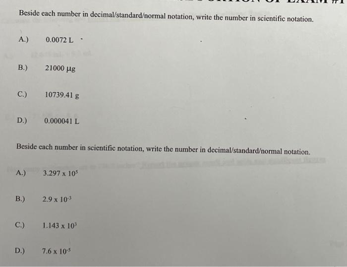 Solved Beside each number in decimal/standard/normal | Chegg.com