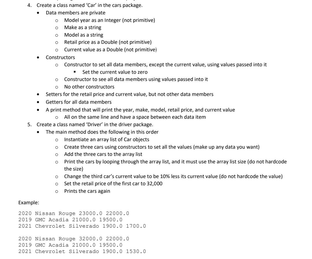 Solved 4. Create a class named 'Car' in the cars package. - | Chegg.com