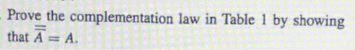 Solved Prove the complementation law in Table 1 by showing | Chegg.com