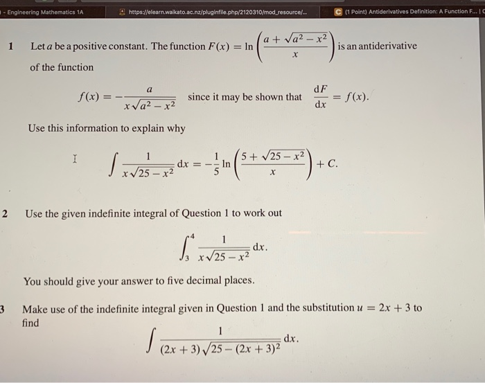 Solved 1 - Engineering Mathematics 1A | Chegg.com