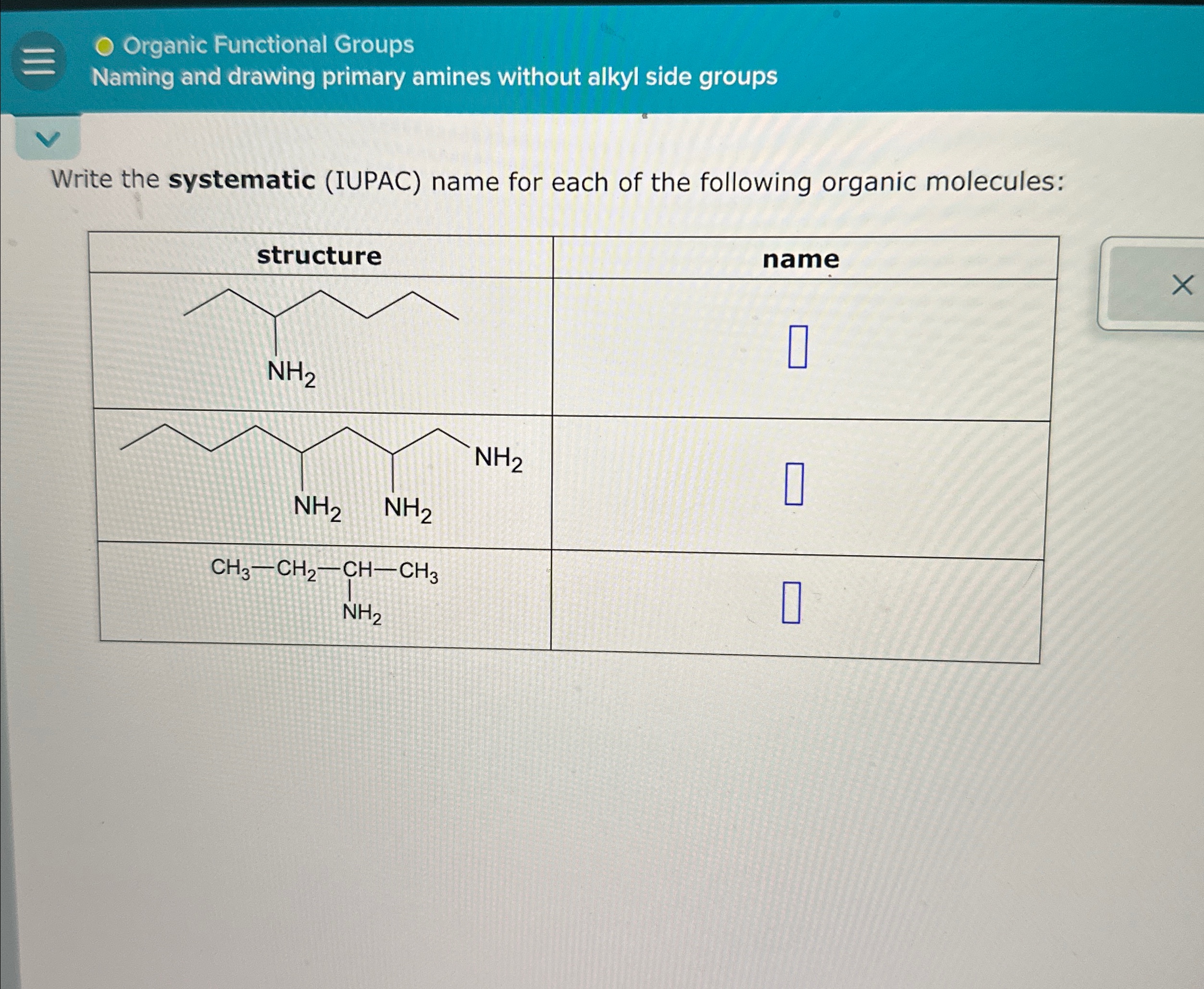 Solved Organic Functional GroupsNaming and drawing primary | Chegg.com