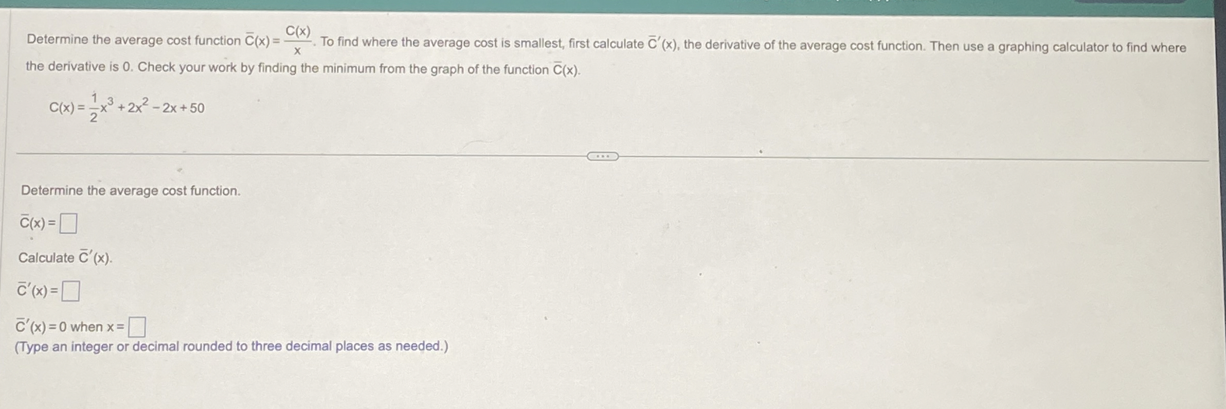 Solved Determine the average cost function | Chegg.com